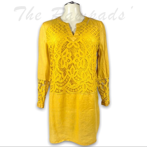 Chico's | Tops | Chicos Yellow Linen Lace Tunic Size | Poshmark